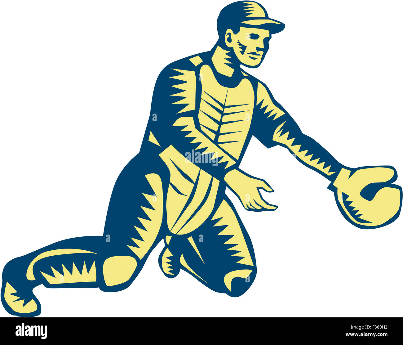 Illustration of a baseball catcher with gloves catching set on isolated ...