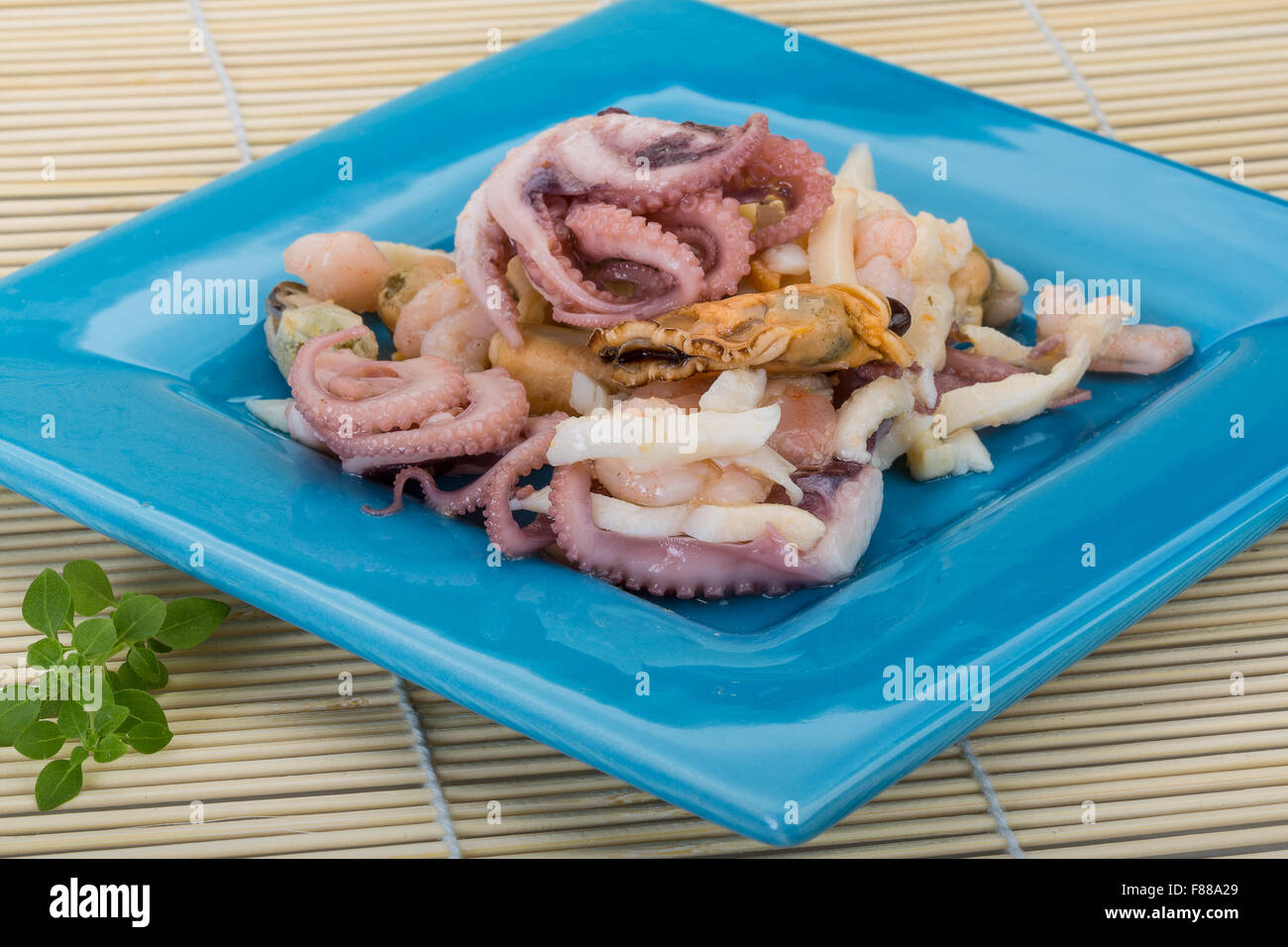 Seafood cocktail with octopus, shrimp, calamari and mussel Stock Photo ...