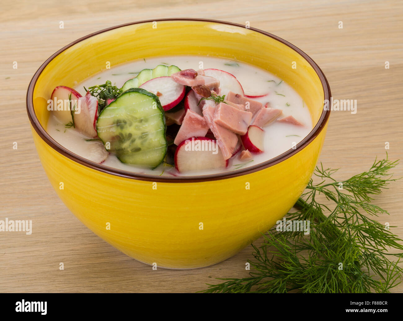 Traditional Russian cold soup - Okroshka Stock Photo - Alamy