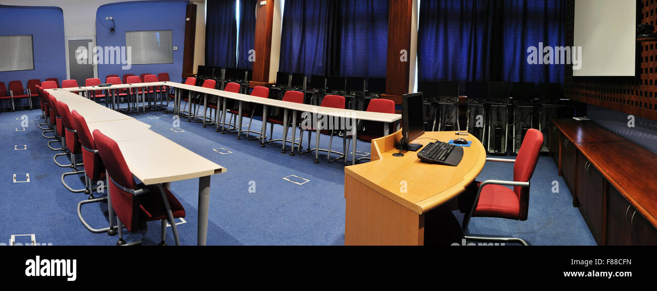 video conference room with chairs and big board projector canvas and ...