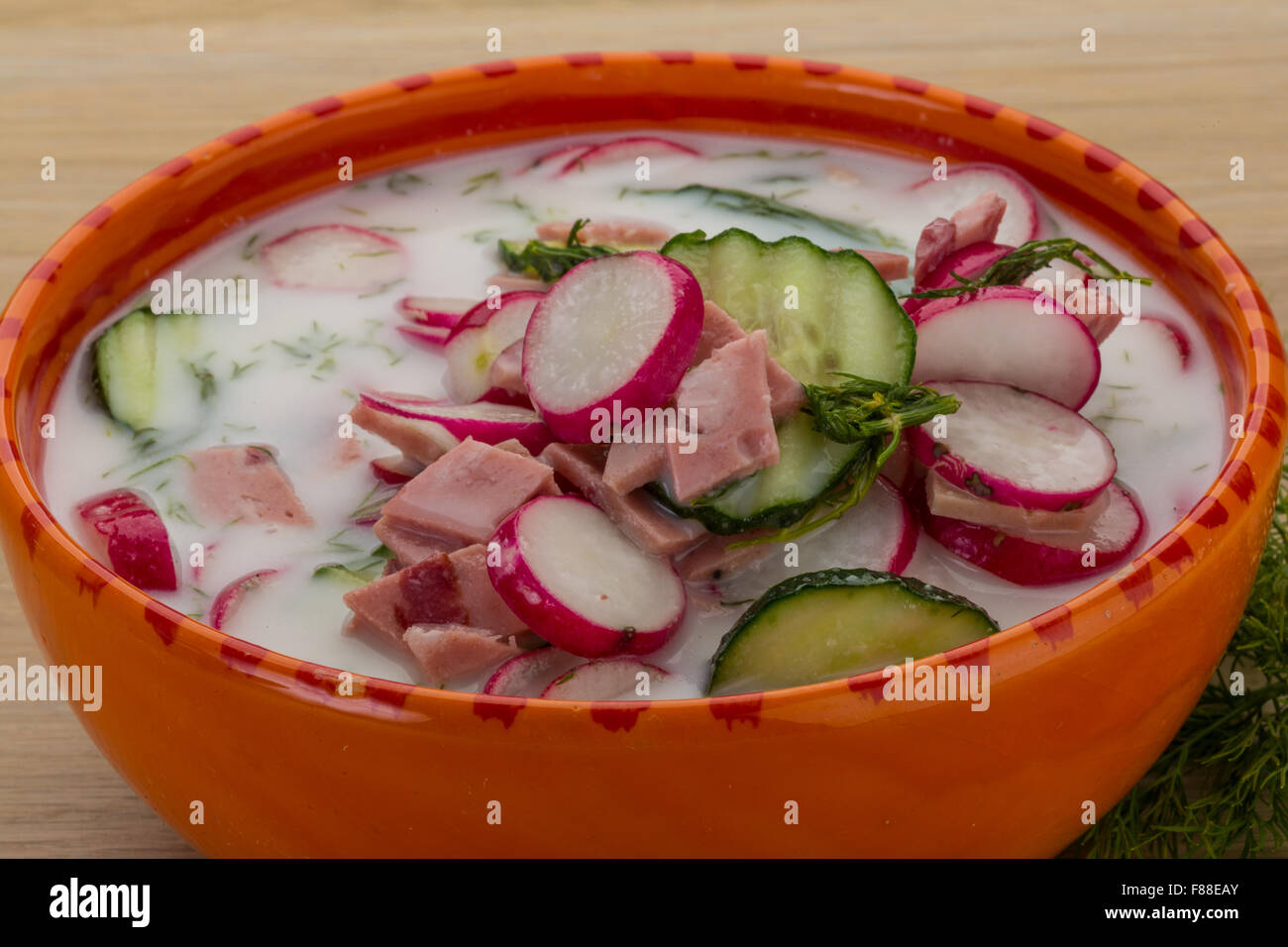 Traditional Russian cold soup - Okroshka Stock Photo - Alamy