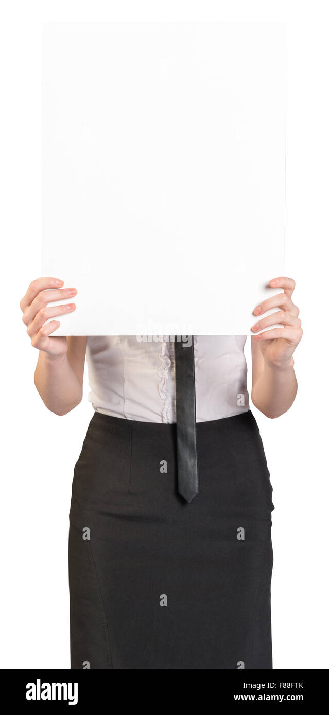 Young girl covered her face blank sheet of paper Stock Photo - Alamy