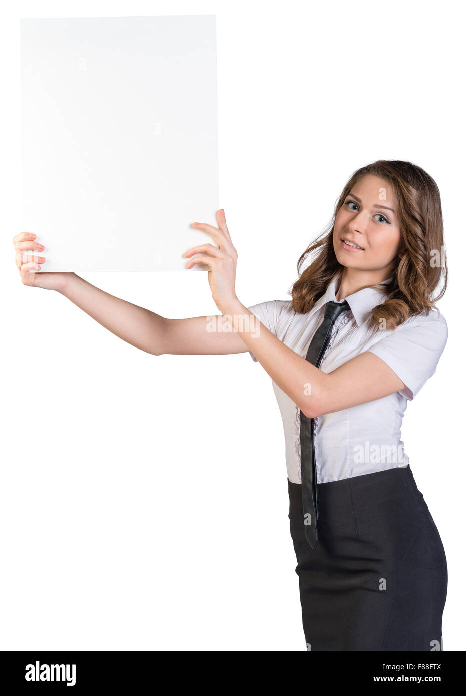Business woman showing blank poster Stock Photo - Alamy