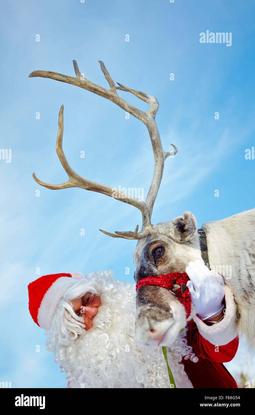 Santa Claus looking at deer Stock Photo - Alamy