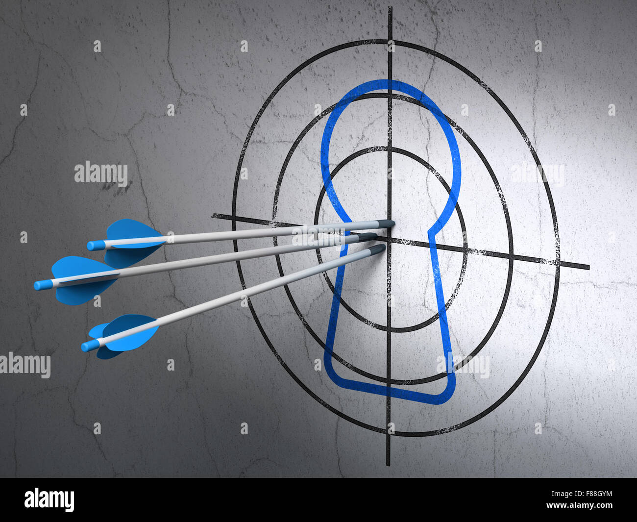 Safety concept: arrows in Keyhole target on wall background Stock Photo ...