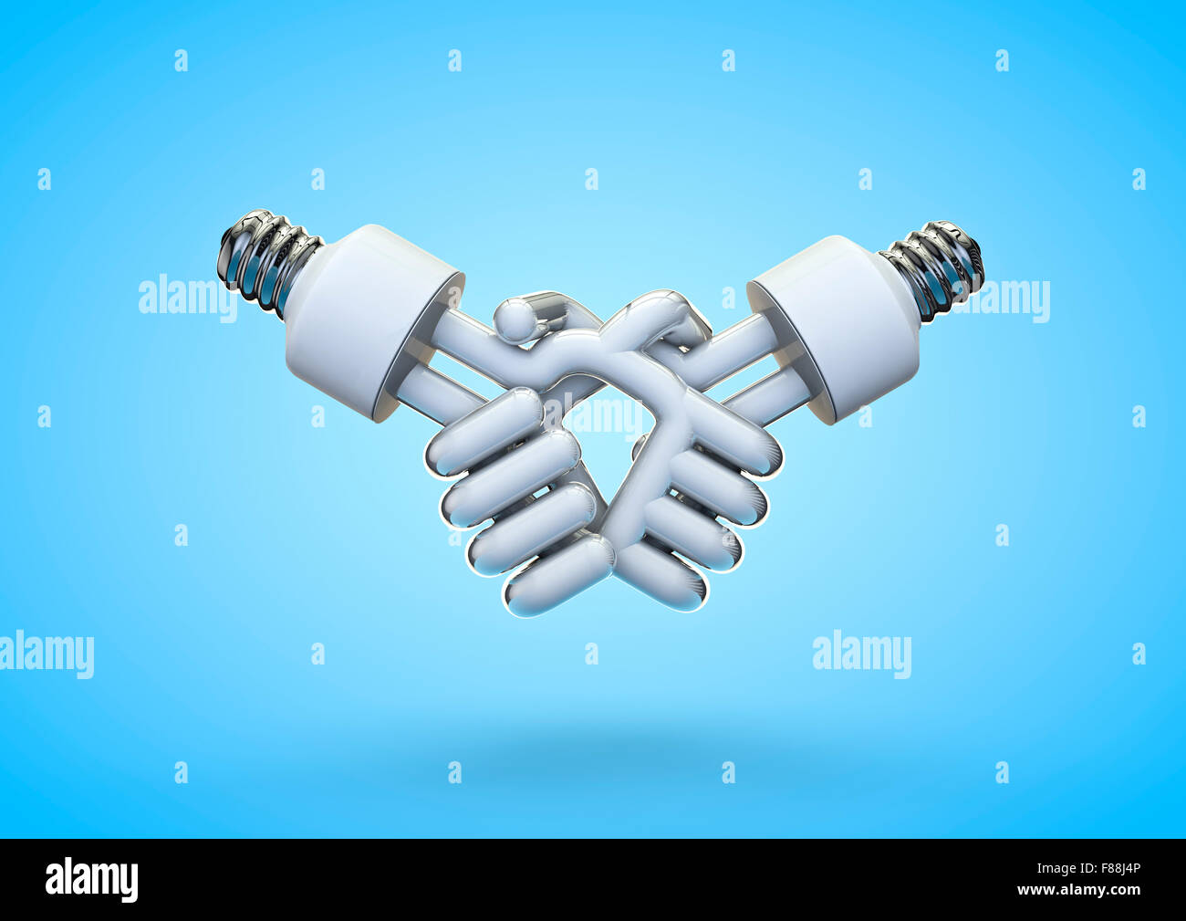 Energy bulb handshake / 3D render of energy bulbs shaking hands Stock ...