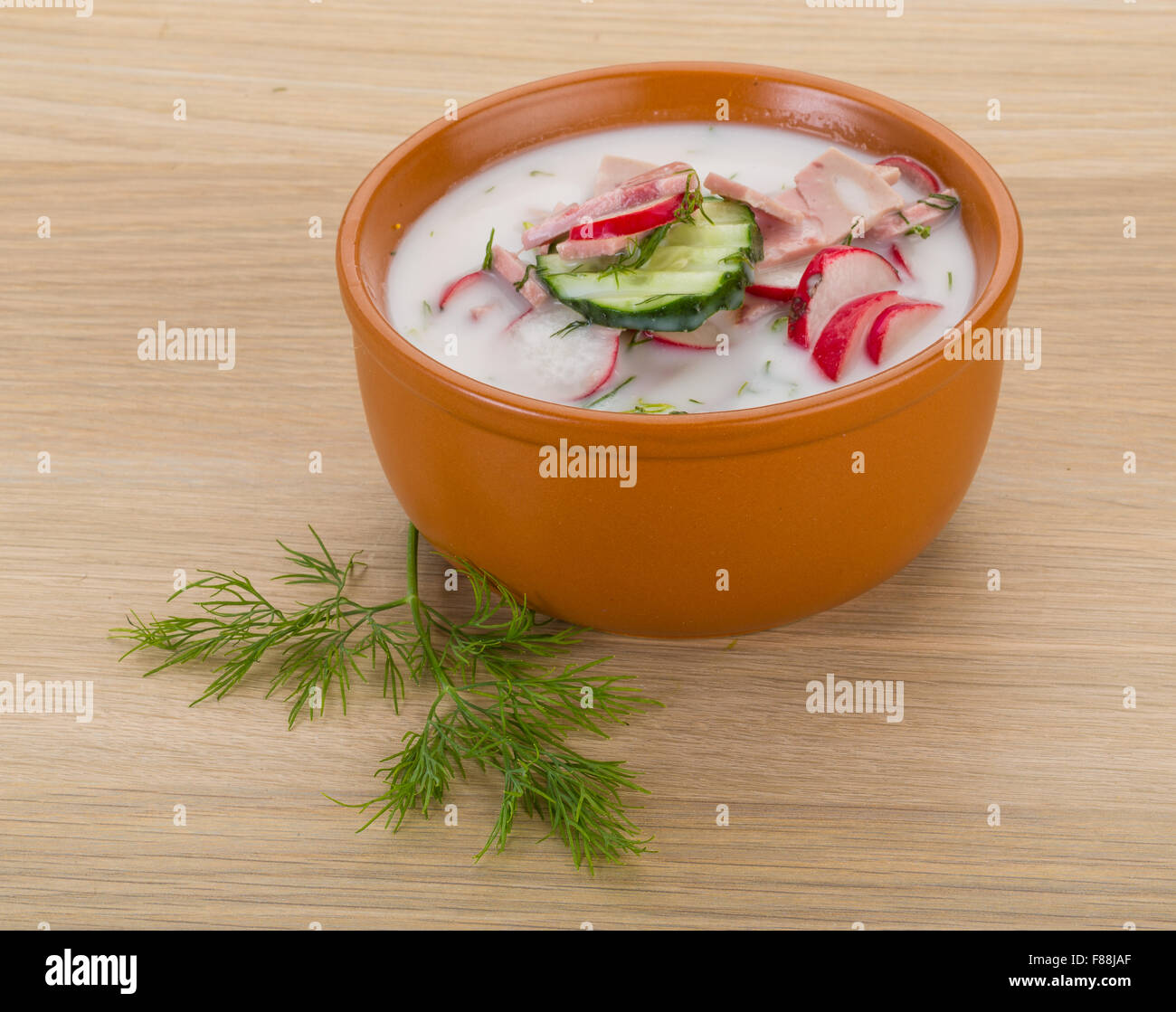 Traditional Russian cold soup - Okroshka Stock Photo - Alamy