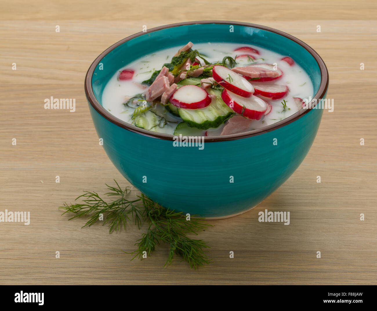Traditional Russian cold soup - Okroshka Stock Photo - Alamy