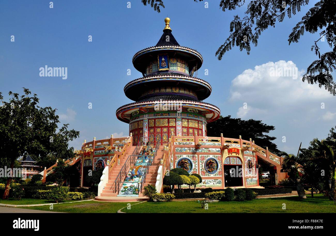 Kanchanaburi, Thailand: Circular pavilion at the Qing Shou Si Chinese ...