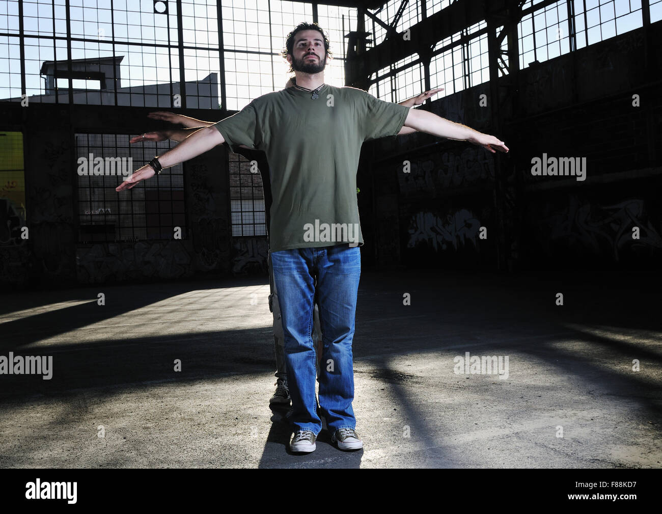 group of three adult man outdoor in the city at the sunset representing ...