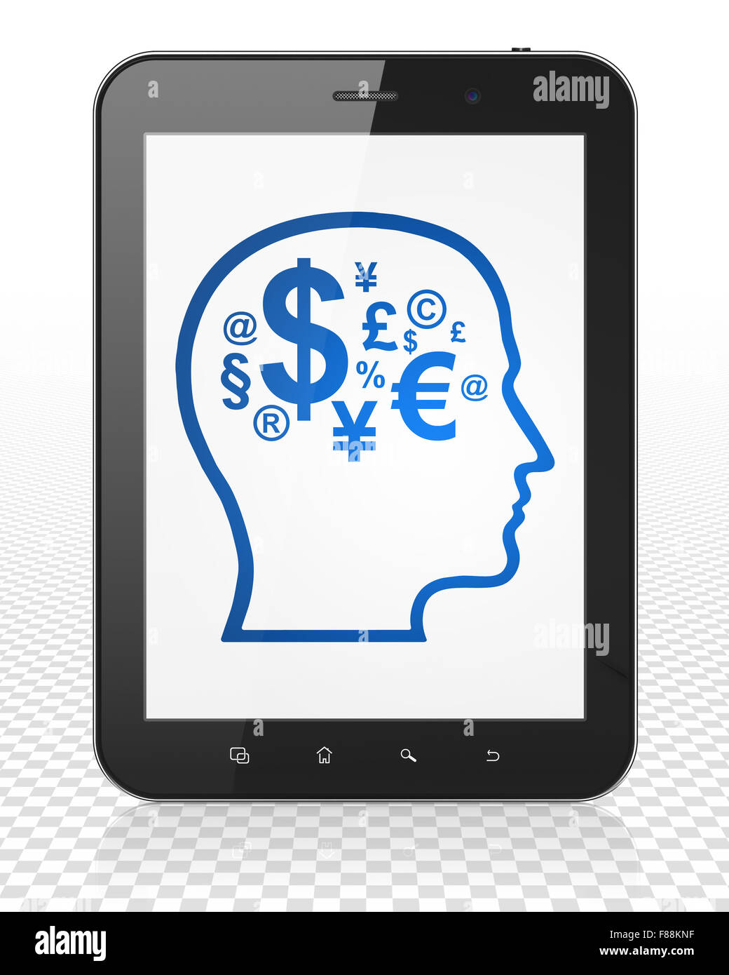 Advertising concept: Tablet Pc Computer with Head With Finance Symbol ...