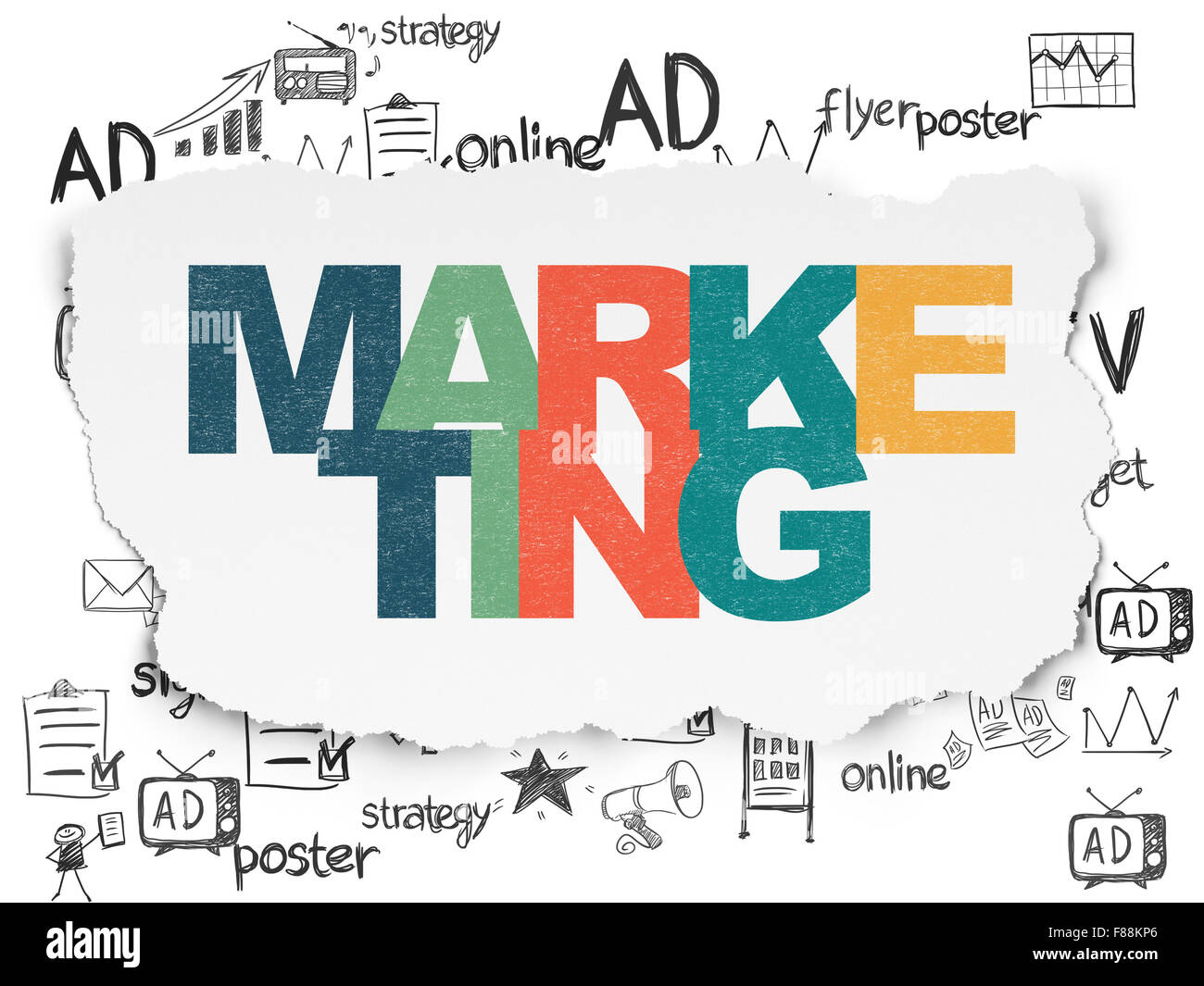 Advertising concept: Painted multicolor text Marketing on Torn Paper ...