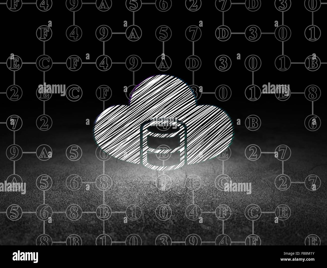 Cloud technology concept: Database With Cloud in grunge dark room Stock ...