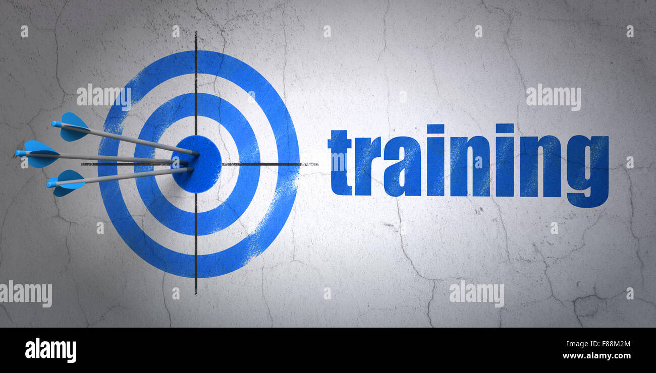Success Learning concept: arrows hitting the center of target, Blue ...