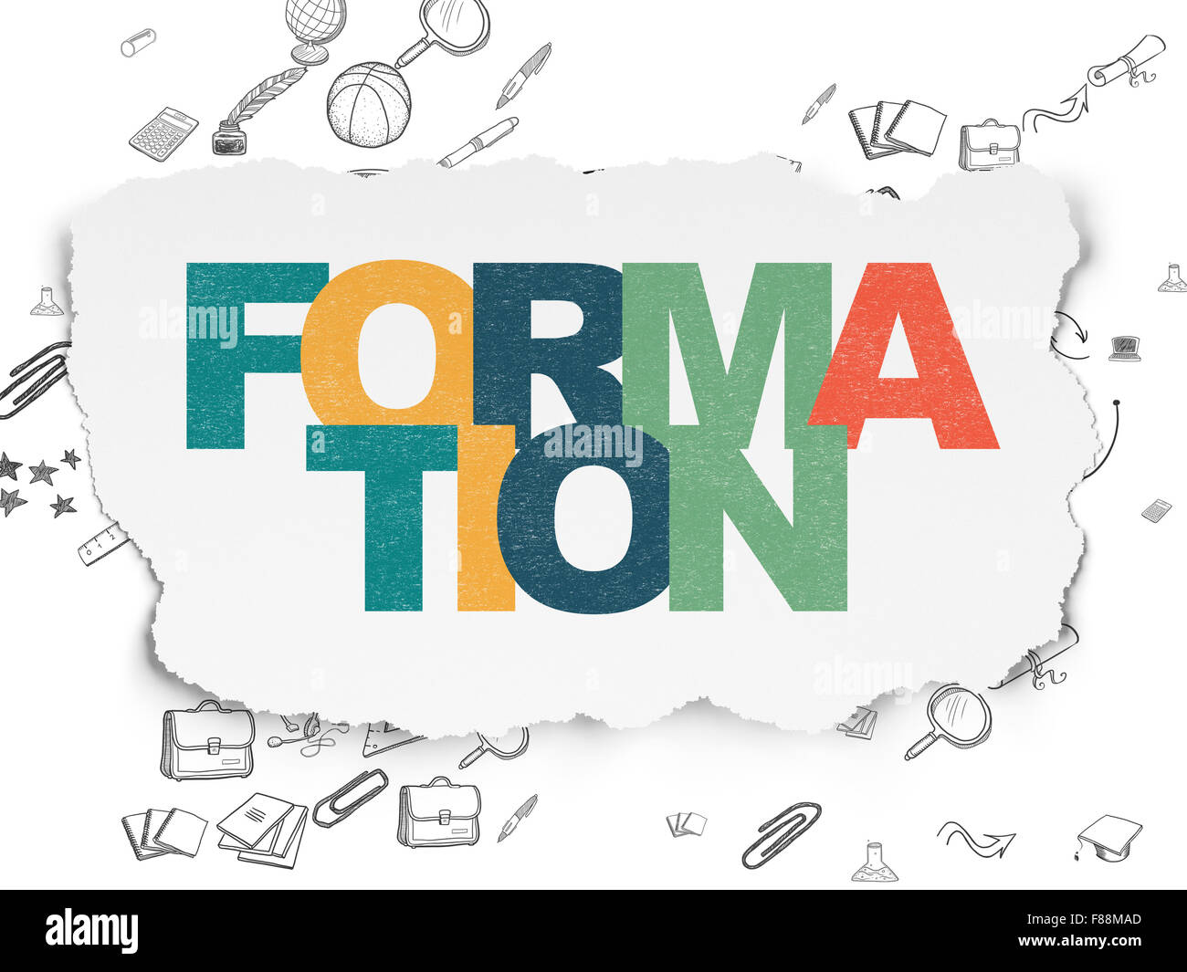 Learning concept: Painted multicolor text Formation on Torn Paper ...