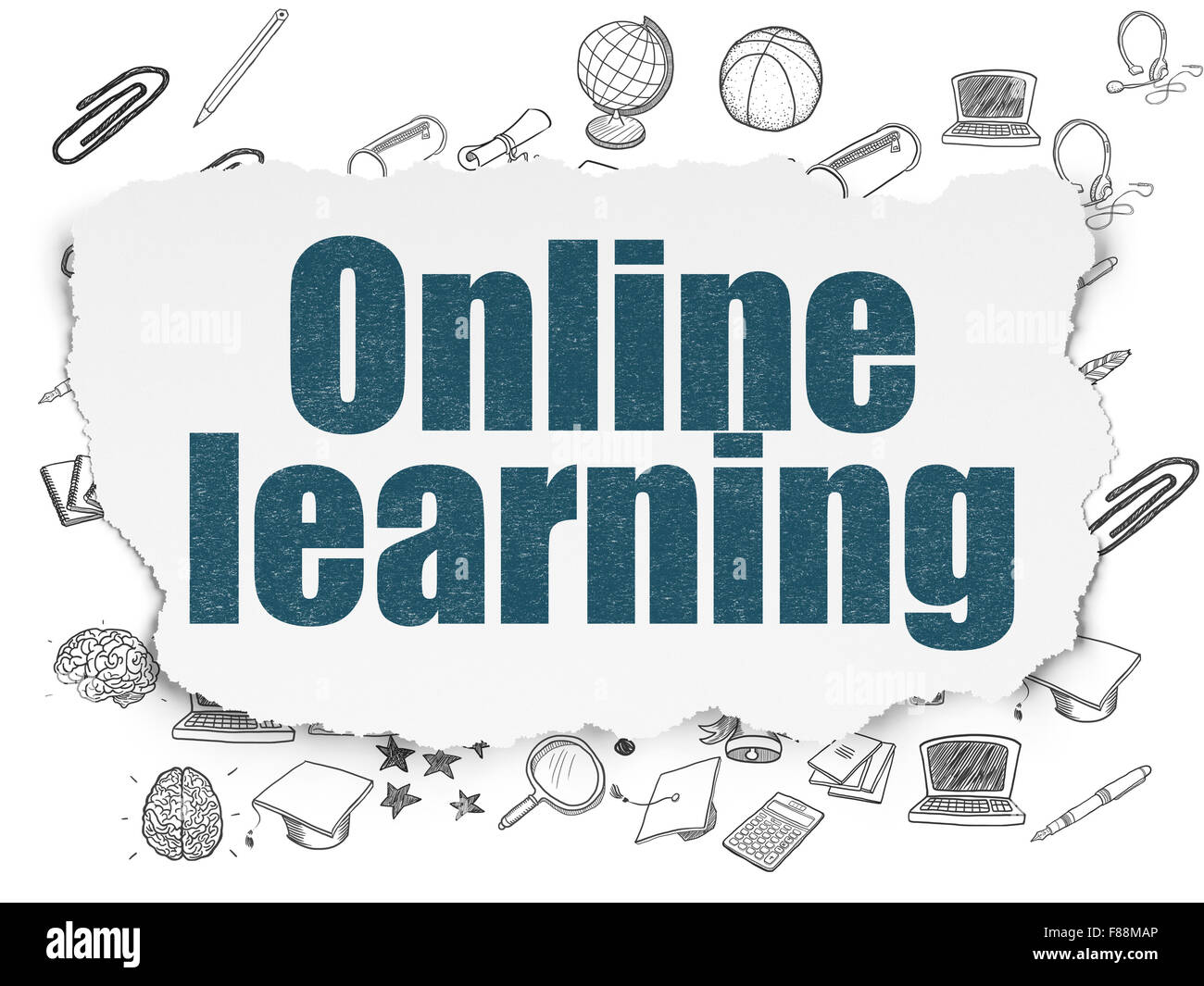 Education concept: Painted blue text Online Learning on Torn Paper ...