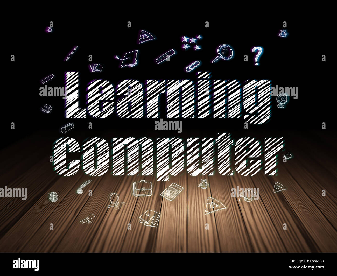Studying concept: Learning Computer in grunge dark room Stock Photo - Alamy