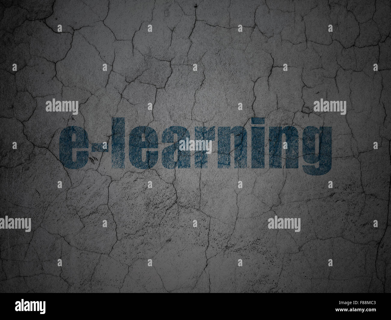 Education concept: Blue E-learning on grunge textured concrete wall ...