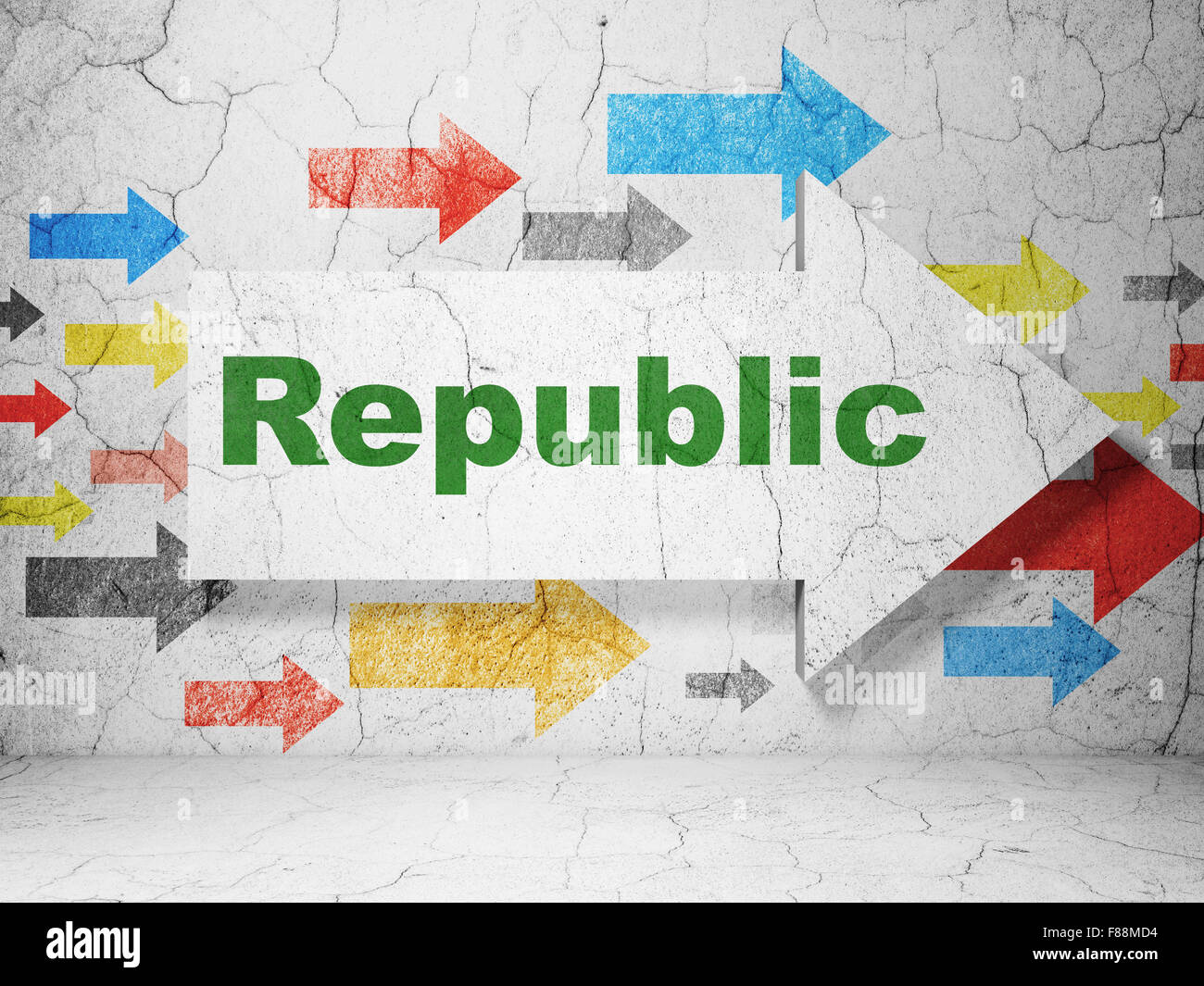 Political concept: arrow with Republic on grunge textured concrete wall ...