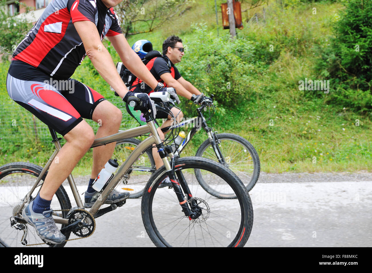 two friends have fun outdoor in nature and representing concept of ...