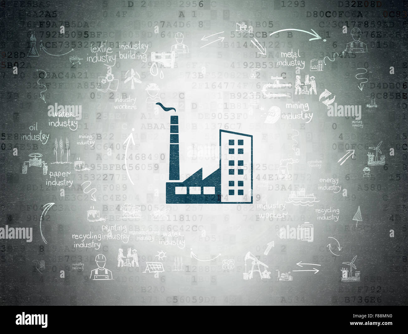 Manufacuring concept: Painted blue Industry Building icon on Digital ...