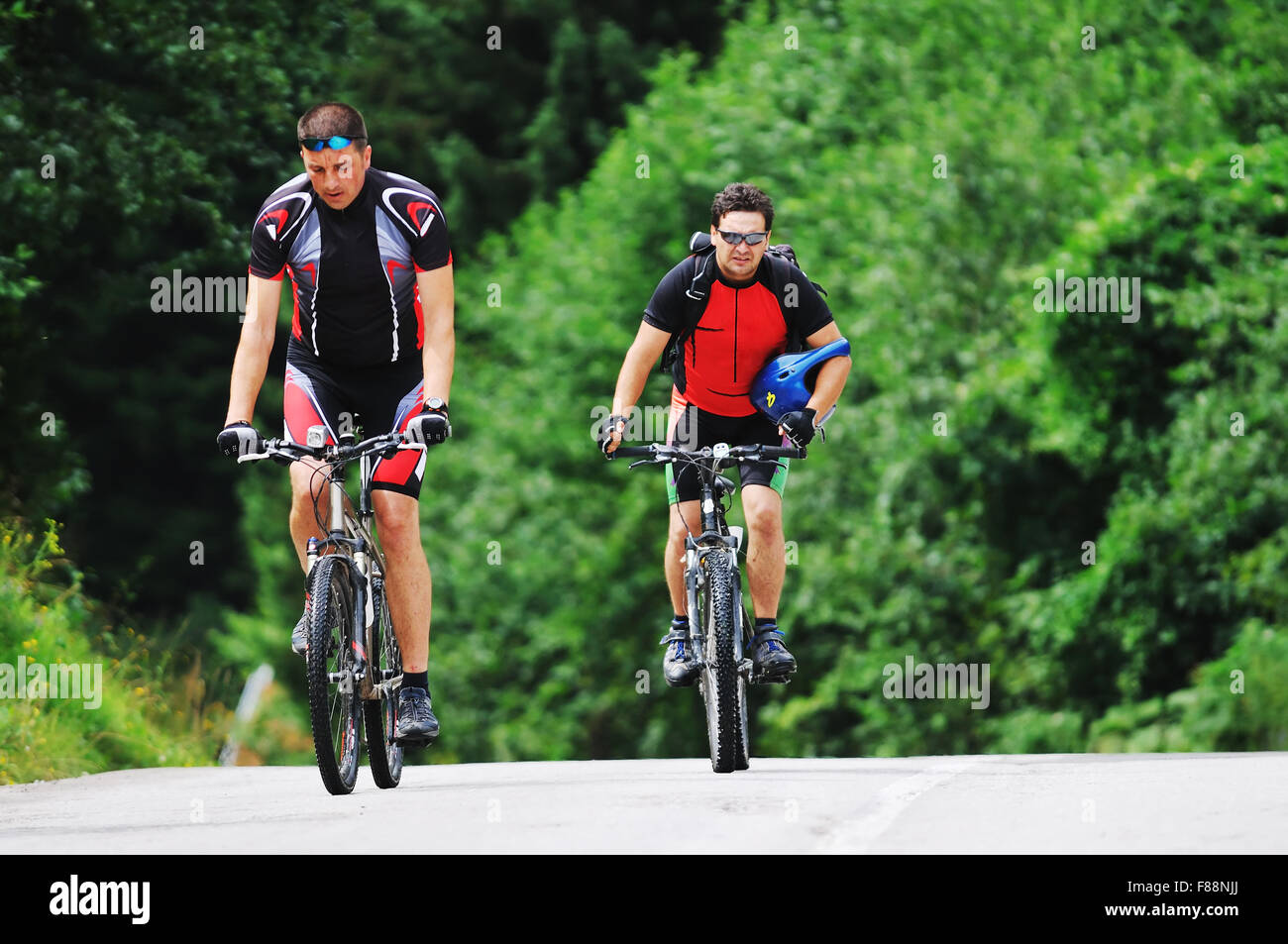 two friends have fun outdoor in nature and representing concept of ...