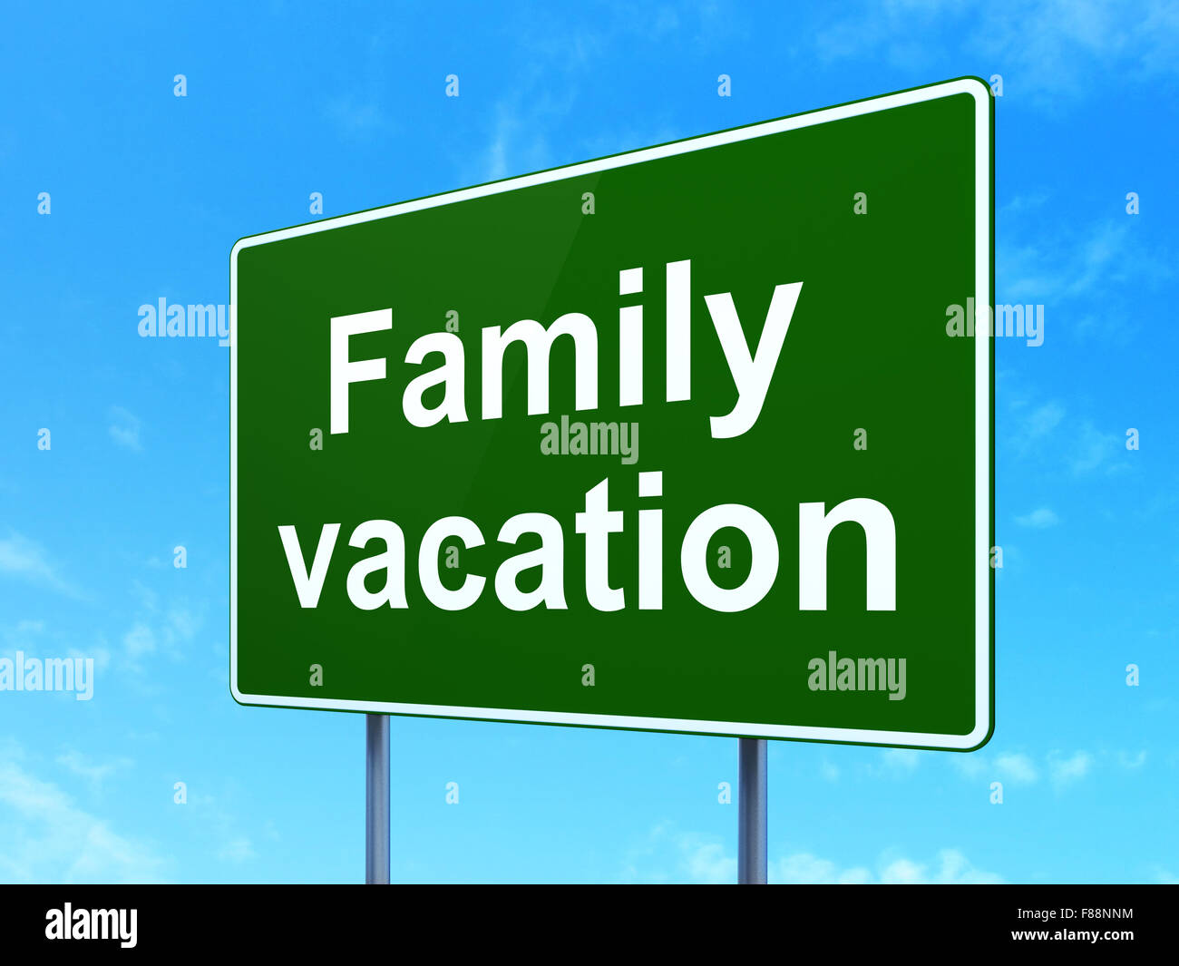 Tourism concept: Family Vacation on road sign background Stock Photo ...