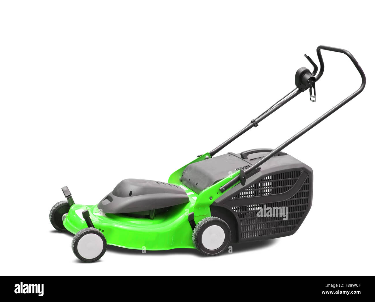 Green lawn mower. Isolated over white background Stock Photo - Alamy