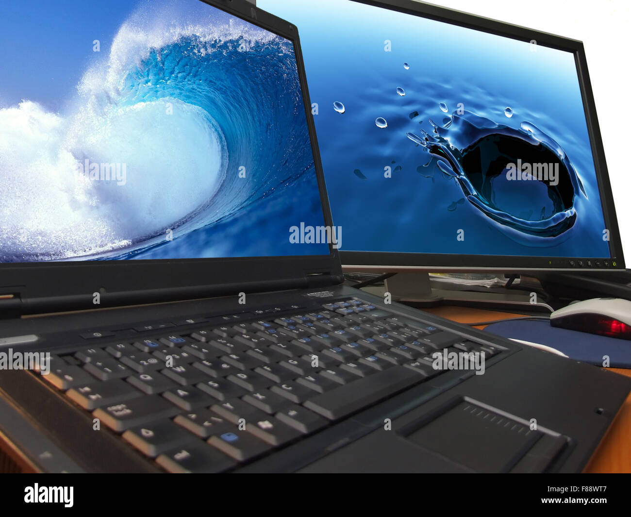 water concept on laptop and big widescreen tft display Stock Photo - Alamy