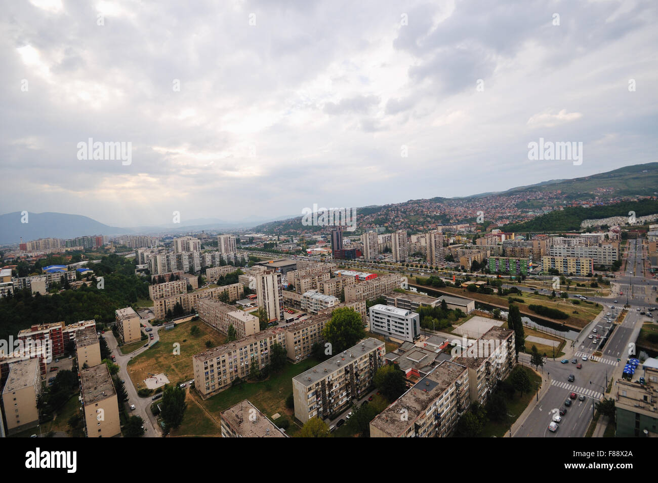 arial architecture sarajevo cityscape from bosmal bigest building on ...
