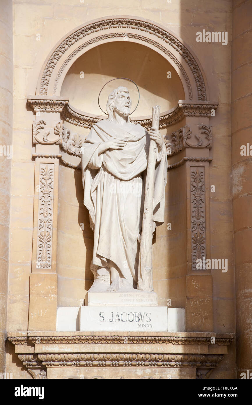 Sculpture of Saint Jacob on wall of St. Mary church at Mosta, Malta ...