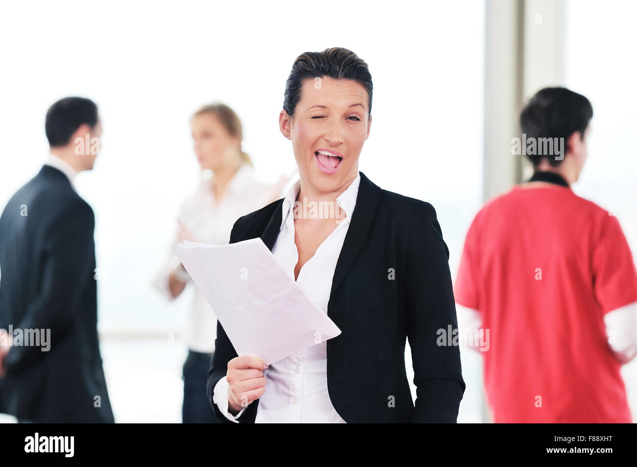 business people group together standing indoor and representing team ...