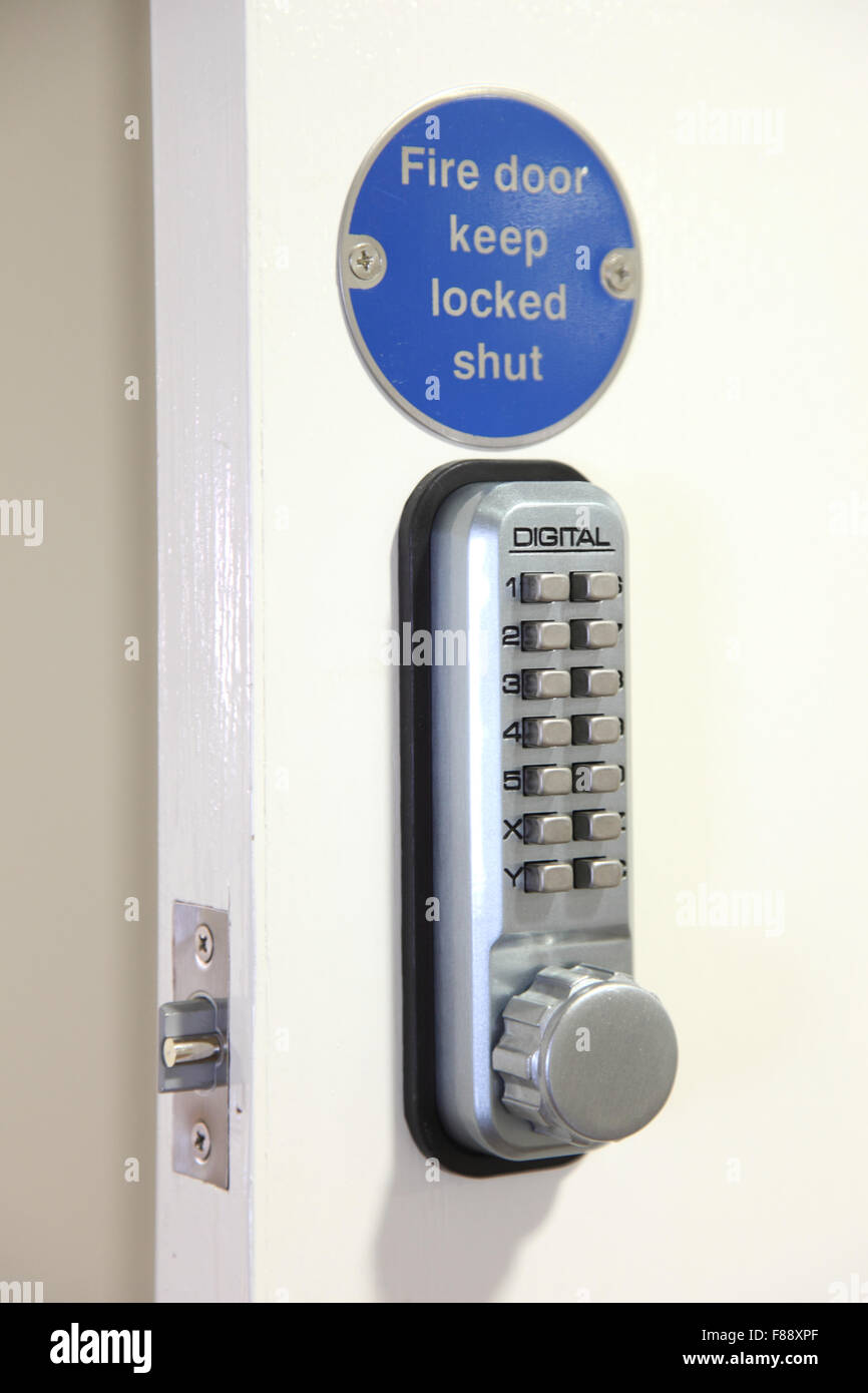 A door mounted security key pad to operate a secure fire door in a care ...