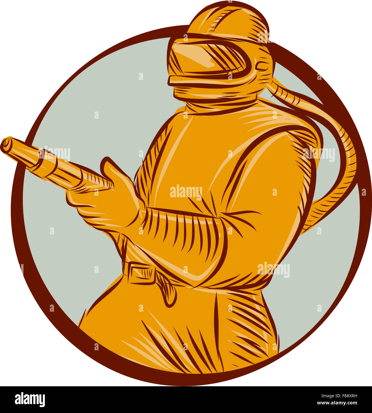 Etching engraving handmade style illustration of a sandblaster worker ...