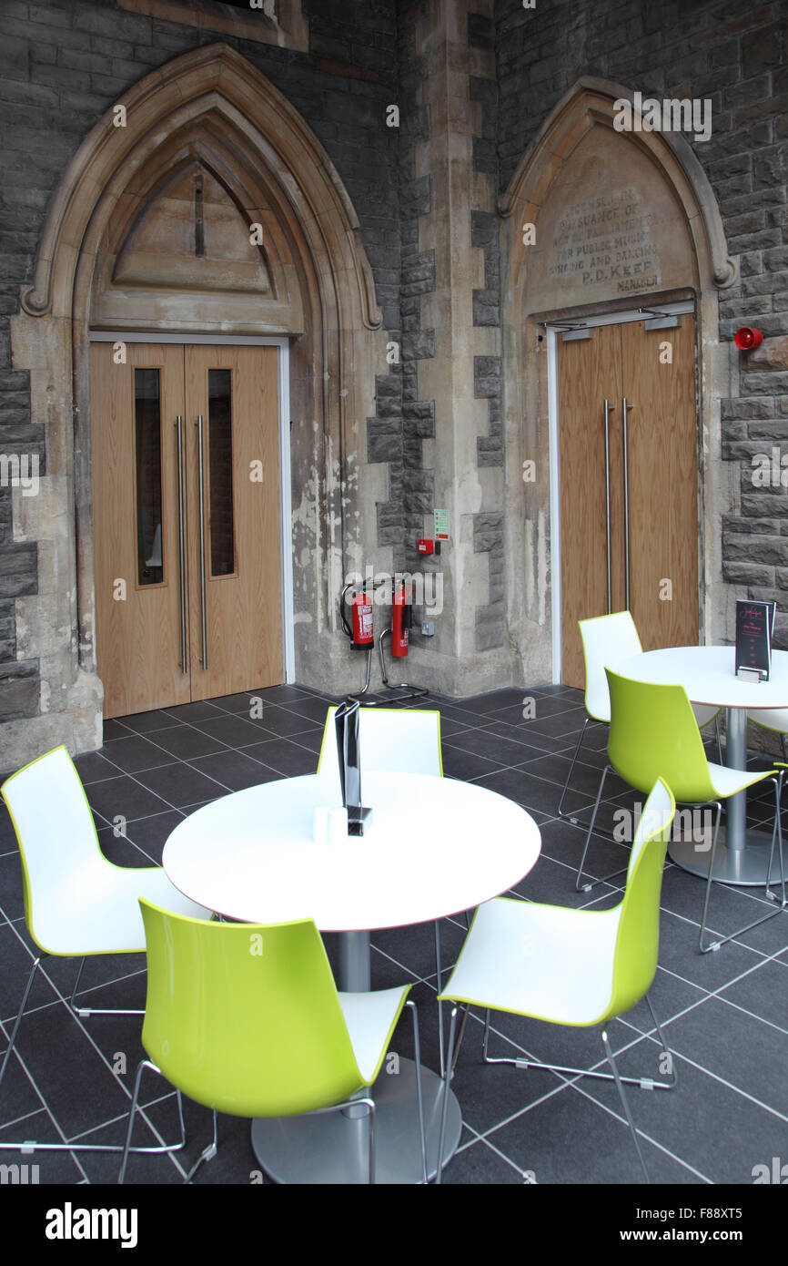 The cafe area at Gwyn Hall community centre in Neath, South Wales. A ...