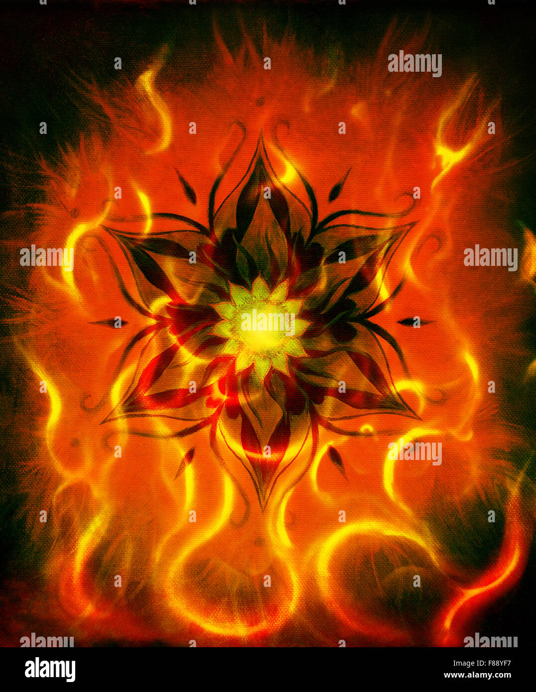 oriental ornamental mandala and color abstract background with fire ...