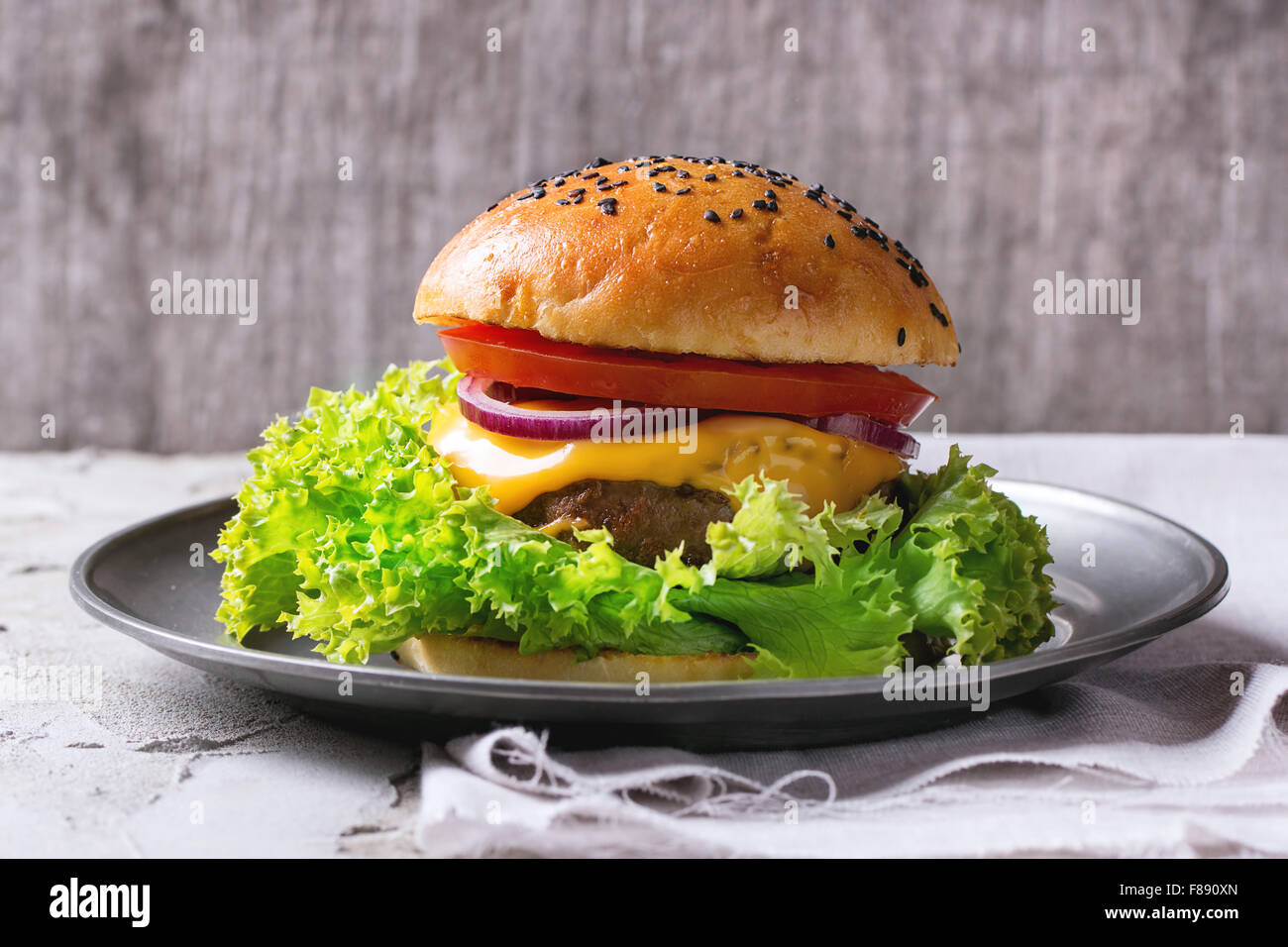 Homemade hamburger on plate Stock Photo - Alamy