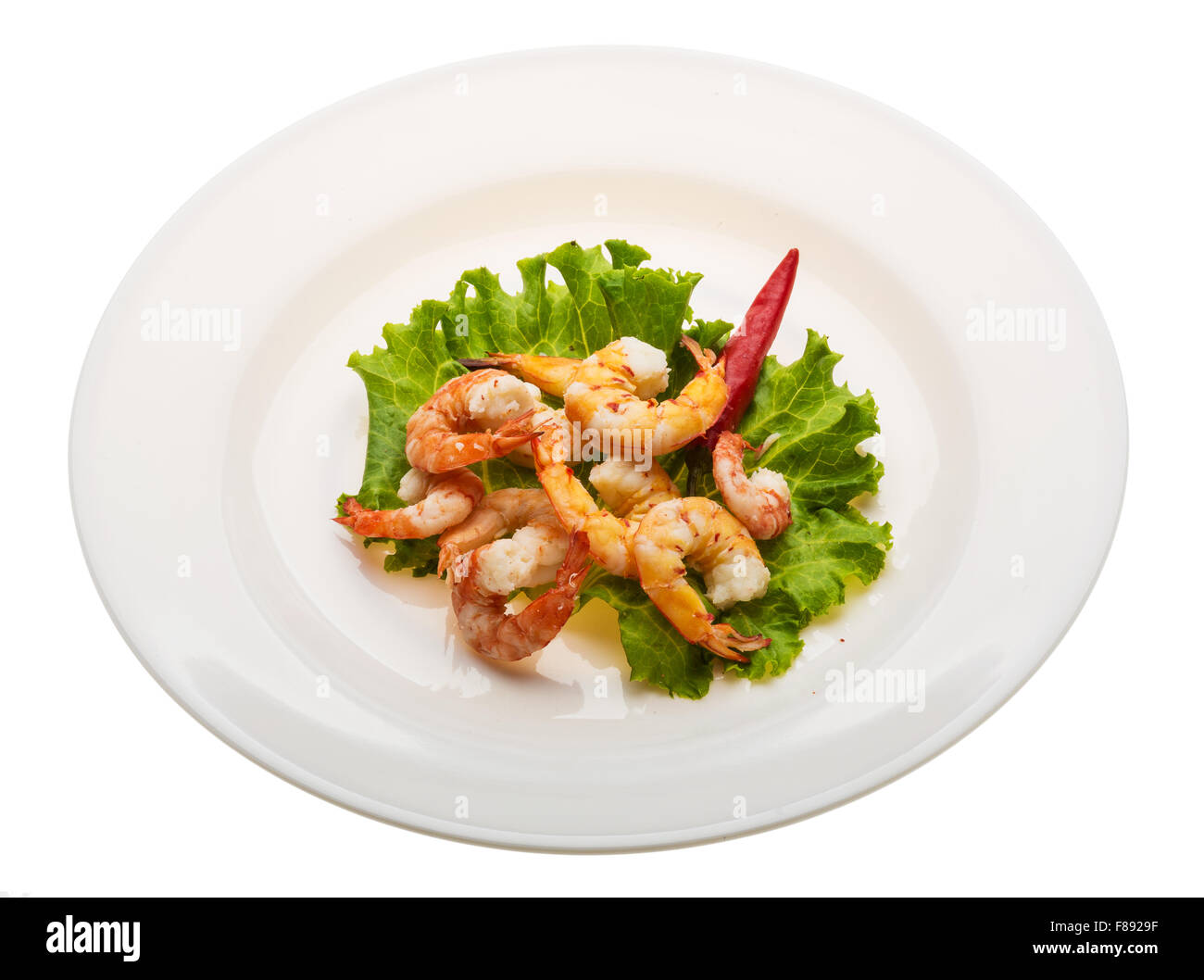 Unshelled king prawn heap with salad leaves Stock Photo - Alamy