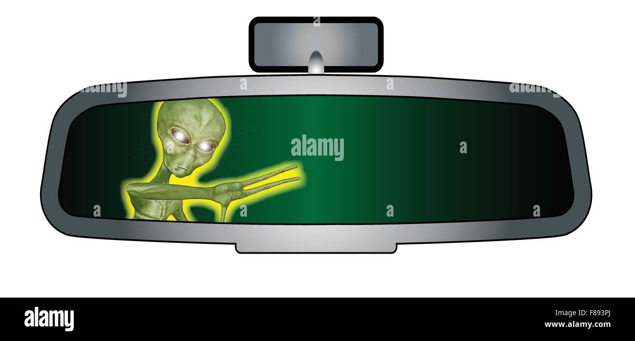 Depiction of a vehicle rear view mirror with an alien beast Stock ...