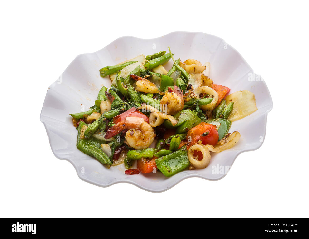 Seafood with vegetables - shrimps and calamari Stock Photo - Alamy