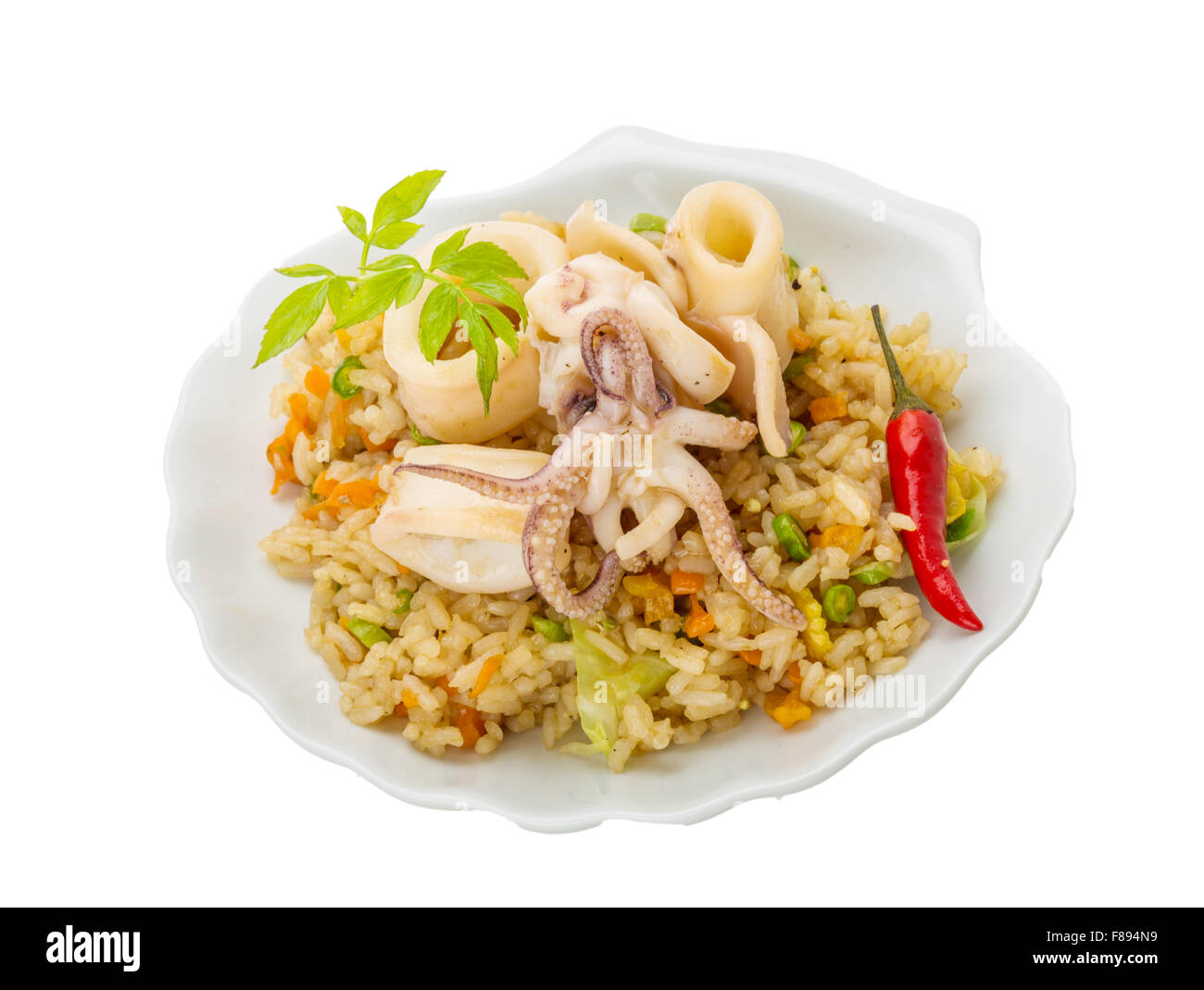 Fried rice with calamari - asian food Stock Photo - Alamy
