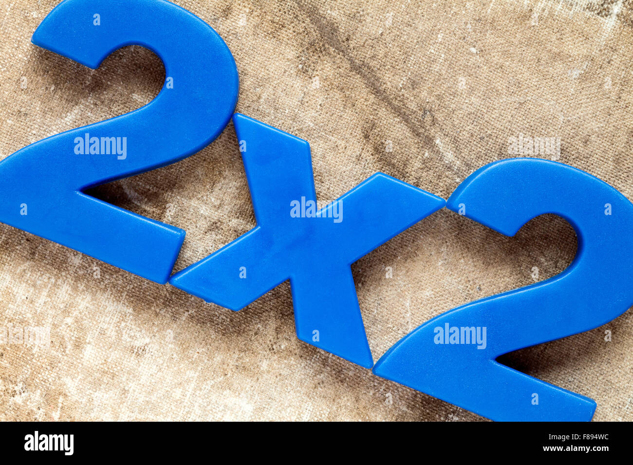 Mathematical formula 2x2 with plastic numbers on old background Stock ...