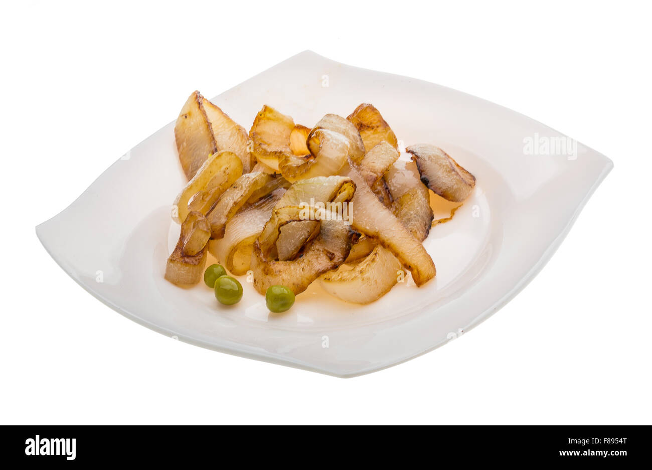 Fried gold onion snack isolated Stock Photo - Alamy