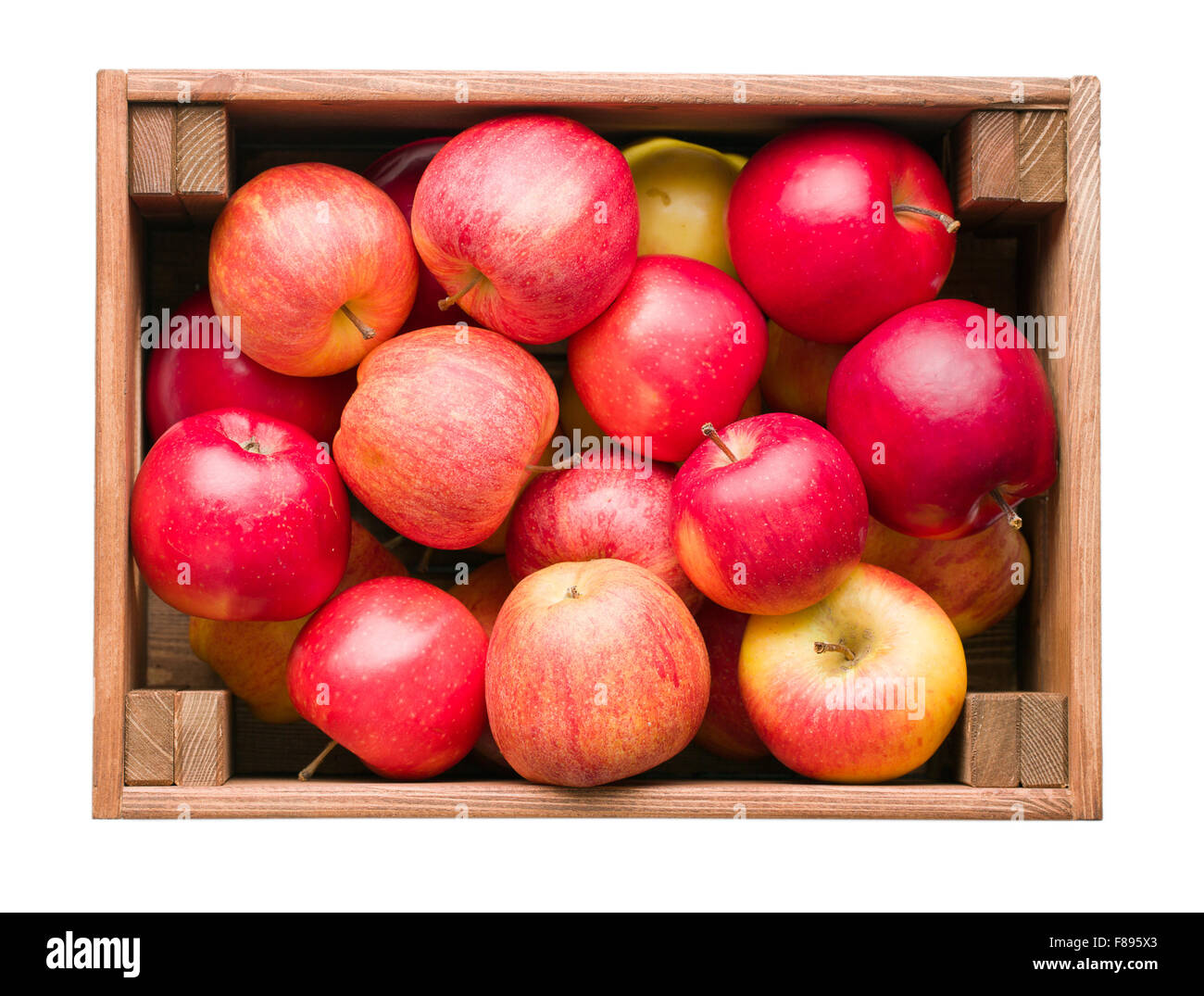 red apples in wooden box on white background Stock Photo - Alamy