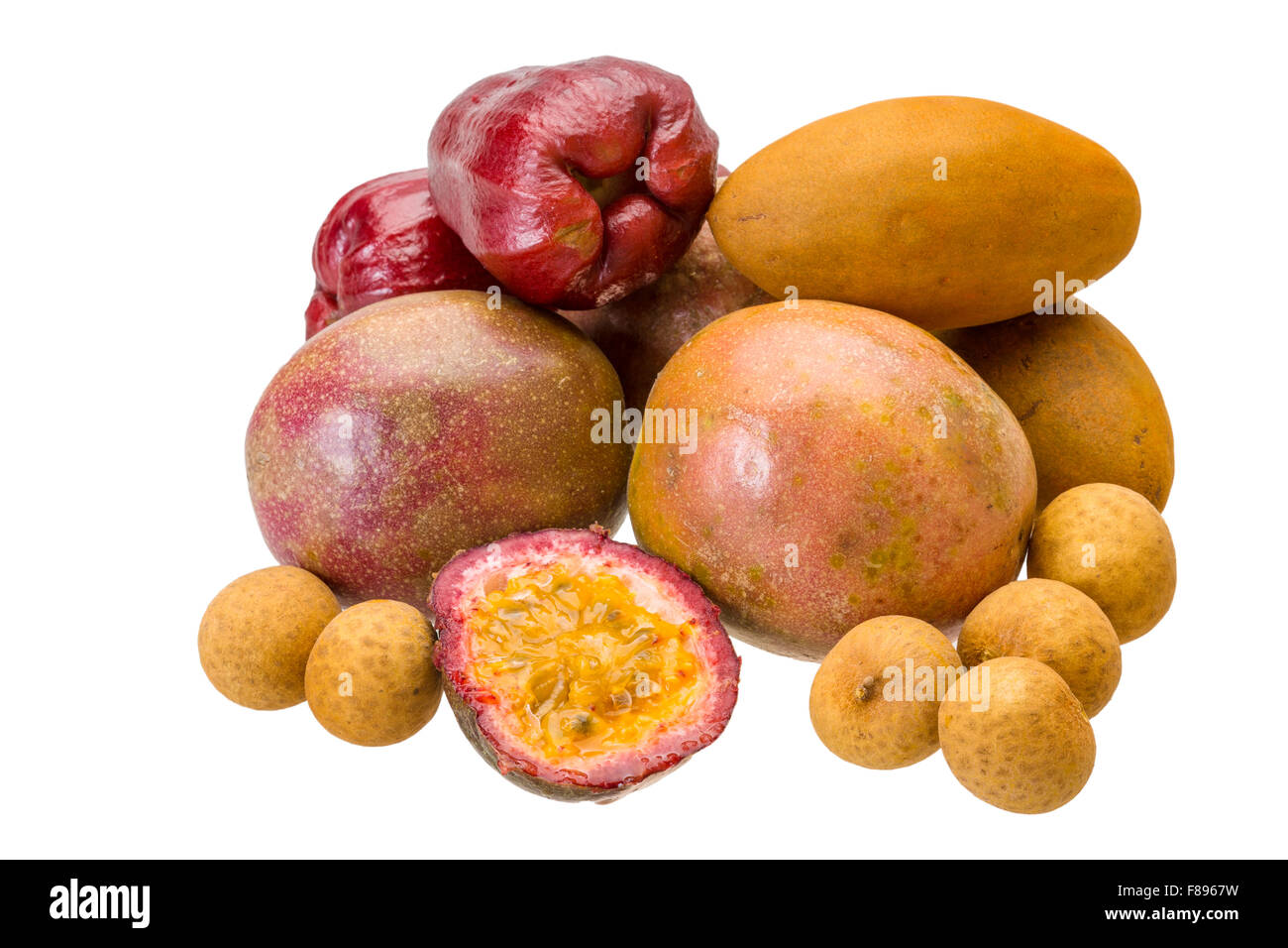 Thai fruits - Sapodilla, maracuya, longan, chompoo Stock Photo - Alamy