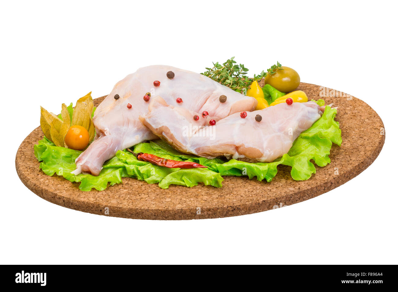 Raw rabbit meat with herbs and spices Stock Photo - Alamy