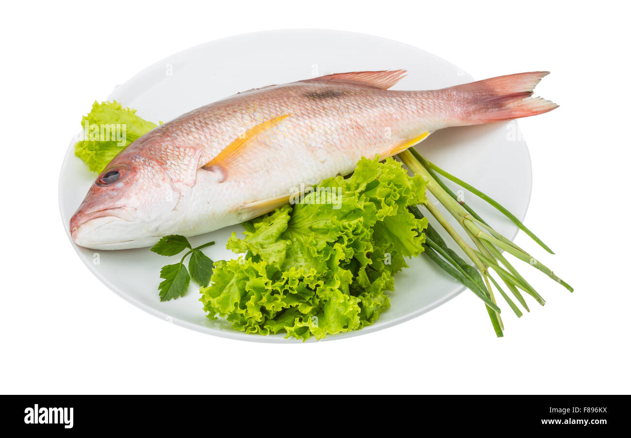 Raw red snapper with salad leaves Stock Photo - Alamy