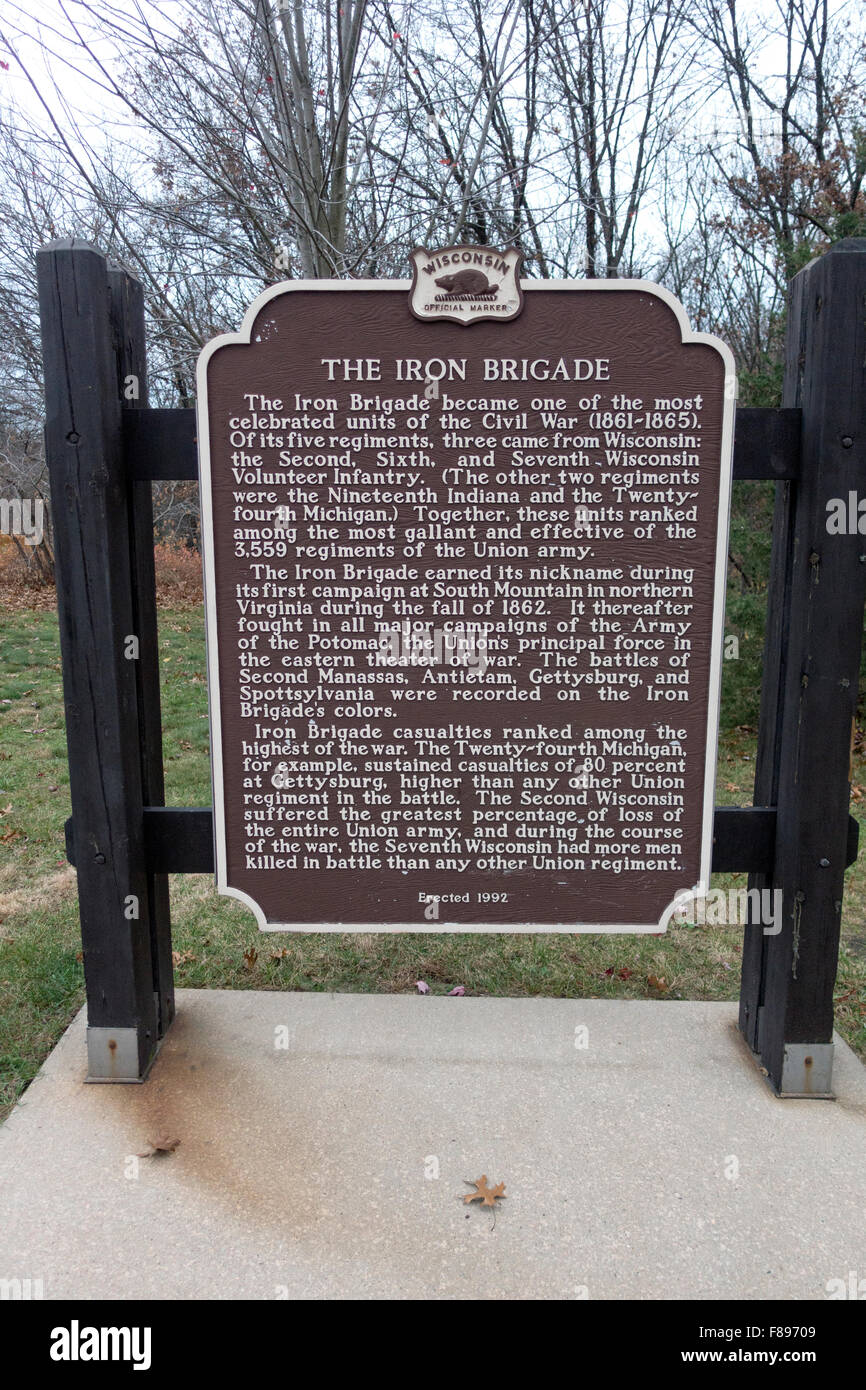 Roadside rest stop plaque commemorating The Iron Brigade Civil War ...