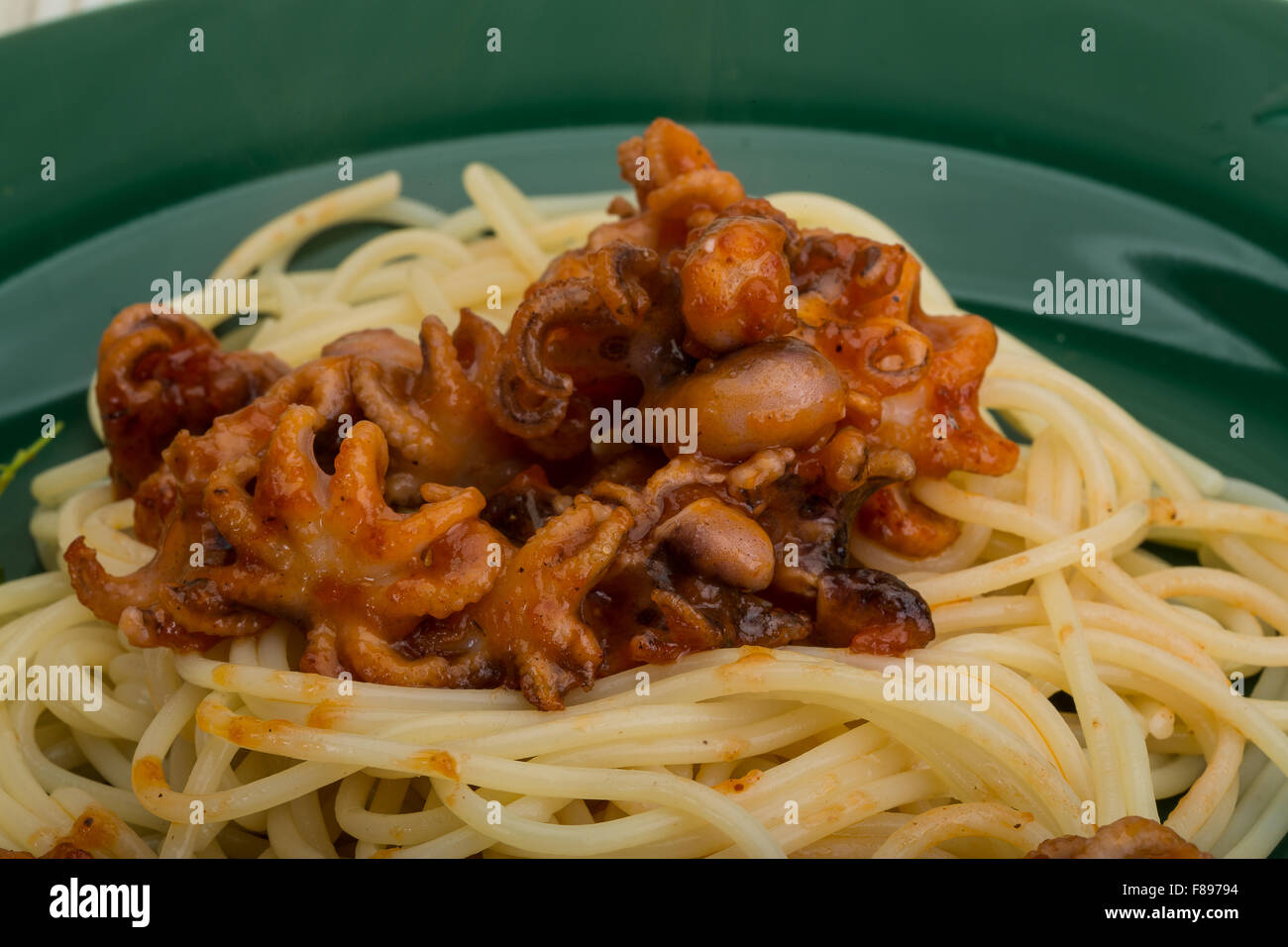 Pasta with octopus - italian spaghetti marinara Stock Photo - Alamy