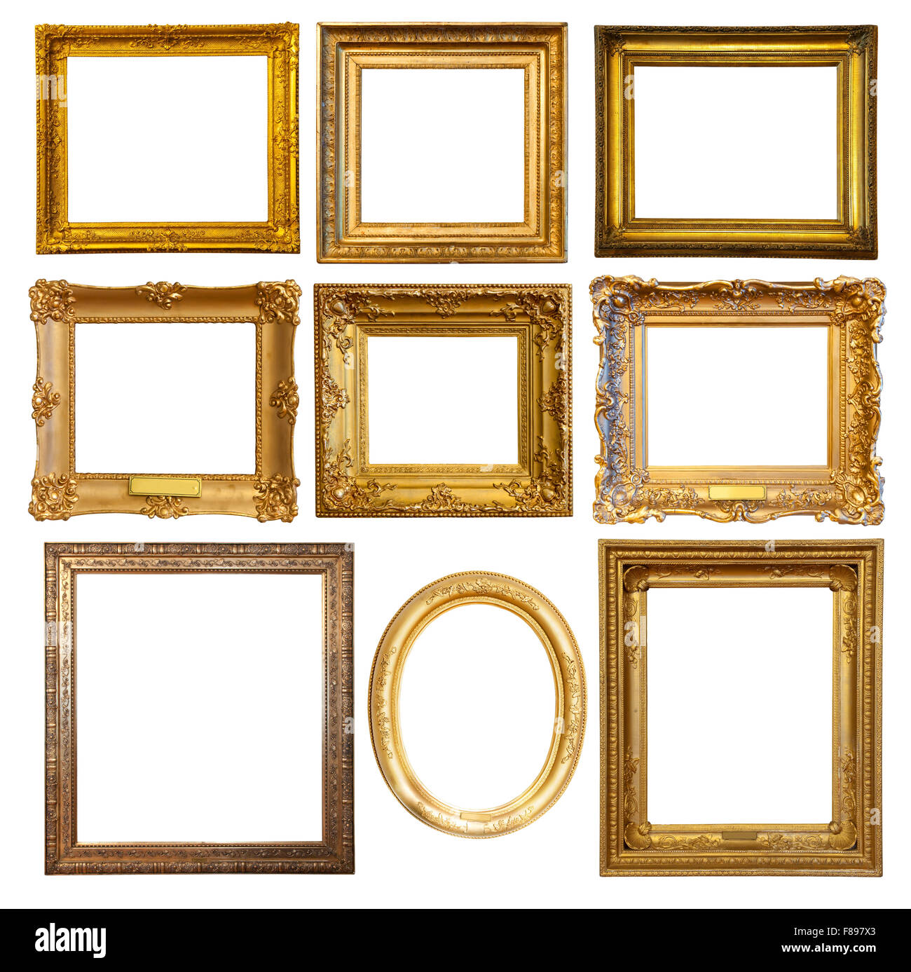 Set of few Luxury golden frames. Isolated over white background with ...